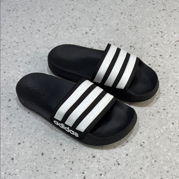 adidas | Shoes | Adidas Black And White Striped Shower Slides | Poshmark